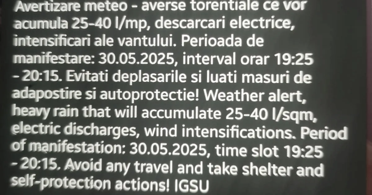Ro-Alert în Ilfov și Capitală! Pericol extrem: vânt violent, descărcări ...